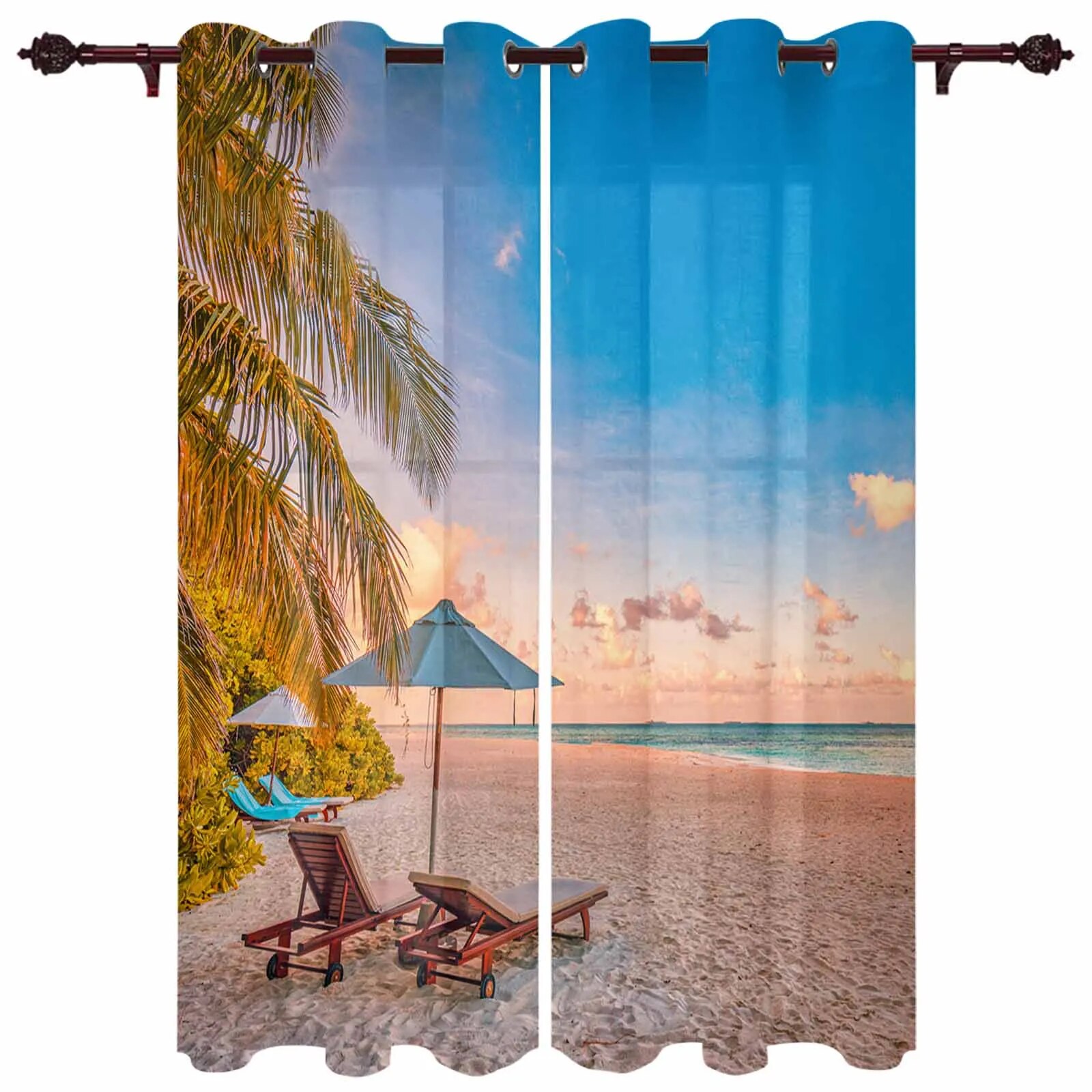 Summer Beach Tropical Plants Window Curtains for Living Room Luxury ...