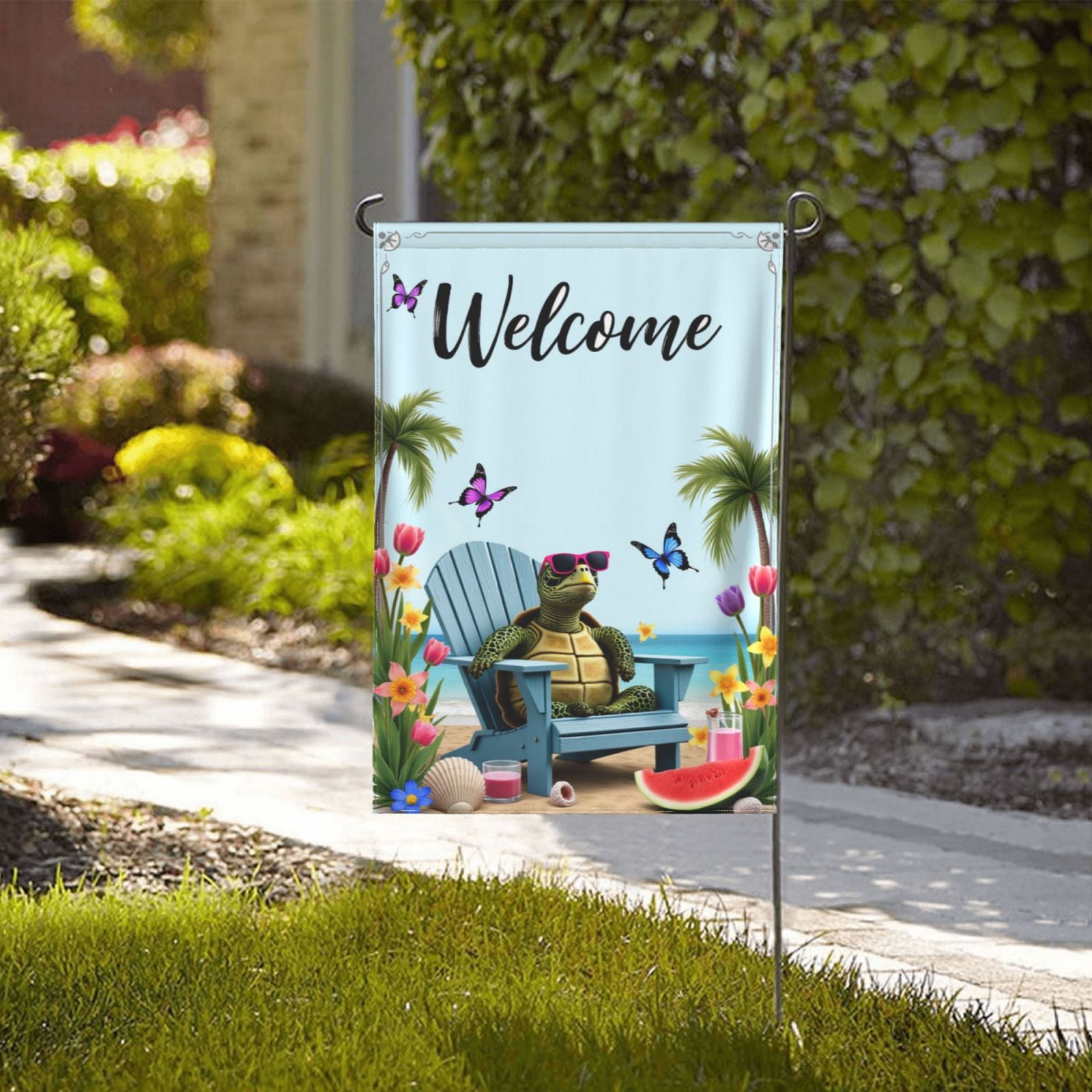 Summer Beach Turtle Garden Flag 12x18 Inch Double Sided Outdoor Decor ...