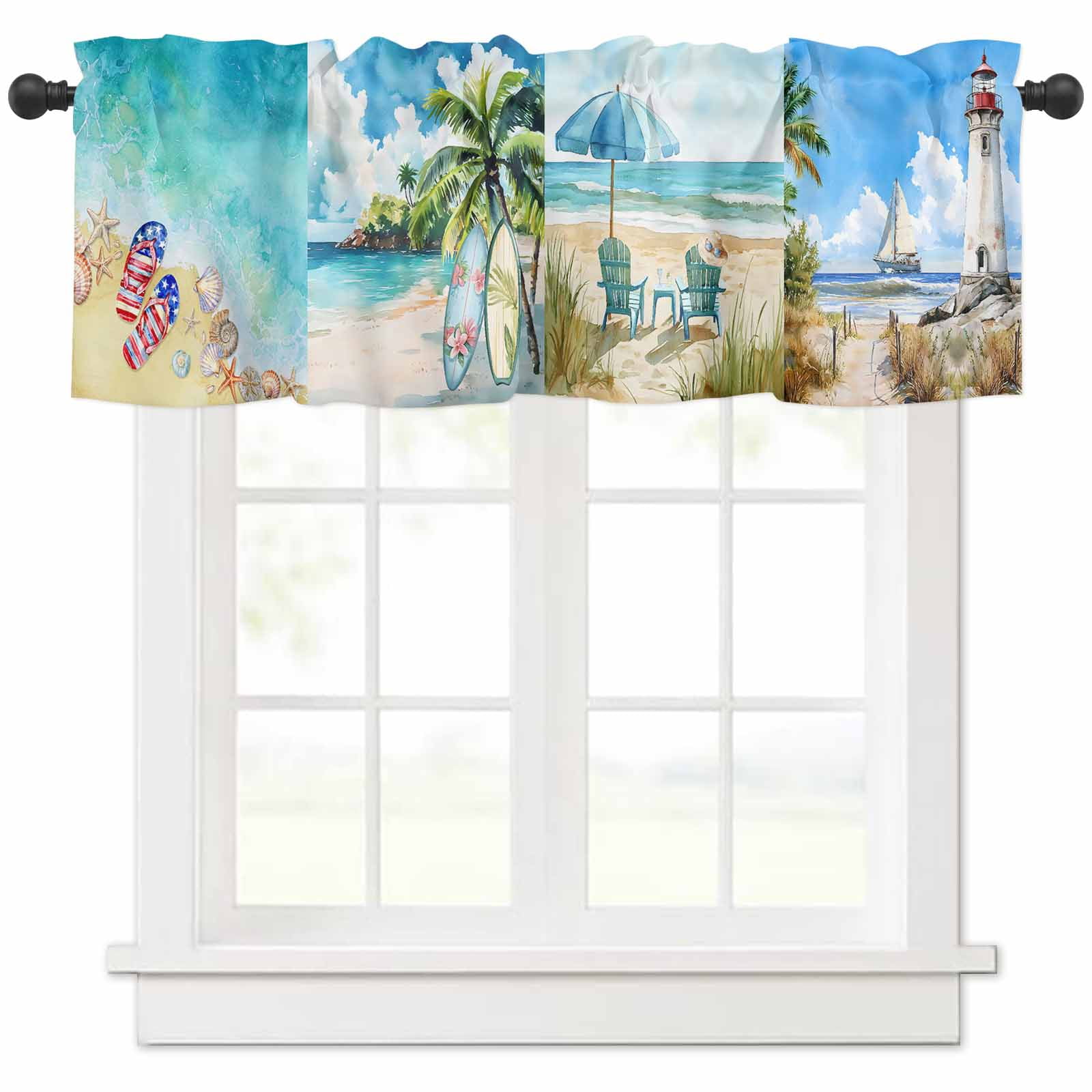 Summer Beach Valances for Windows Farmhouse Kitchen Curtains Valances ...