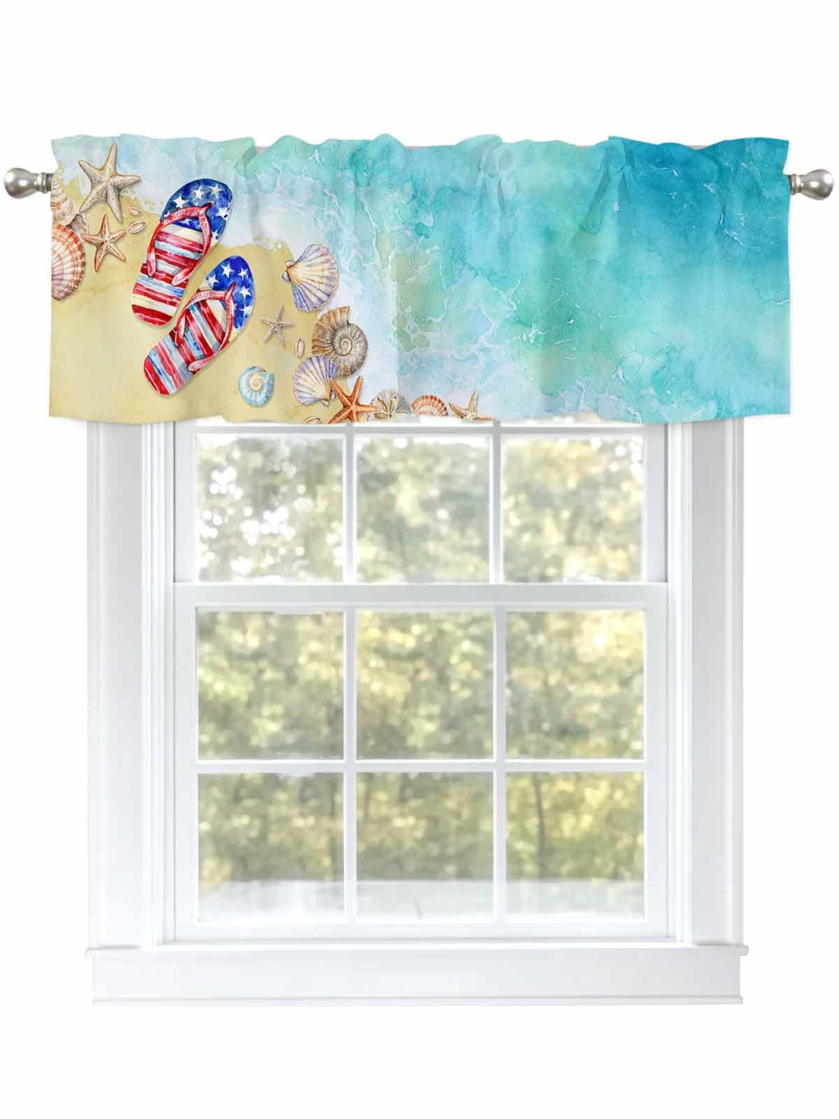 Summer Beach Valances for Windows, Rod Pocket Kitchen Valance Curtains ...
