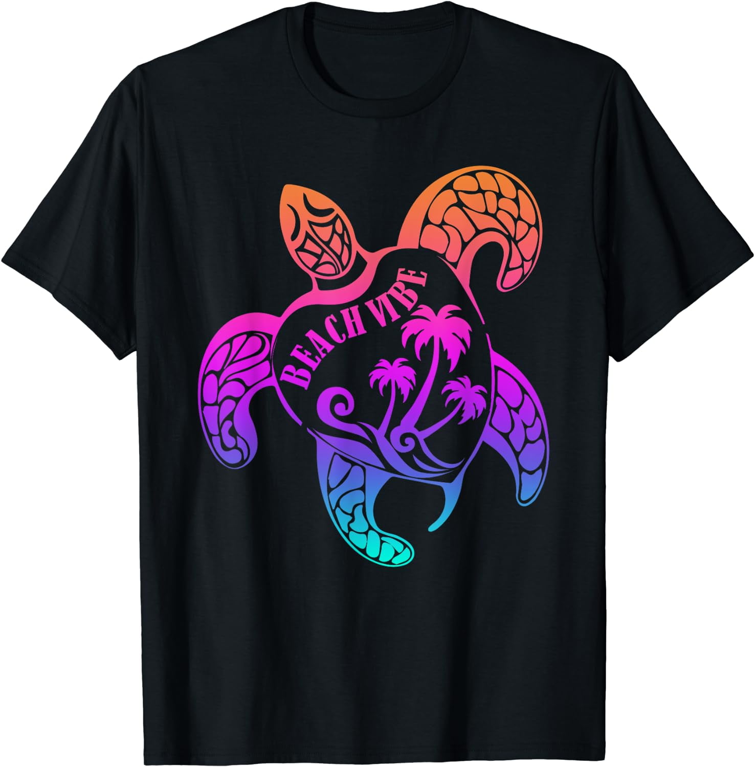 Summer Beach Vibe Turtle T-Shirt Black Large - Walmart.com