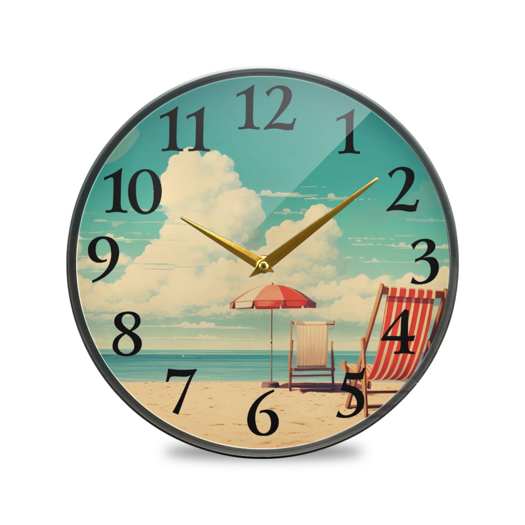Summer Beach Wall Clocks Battery Operated 9.5 Inch Round Clock Acrylic ...