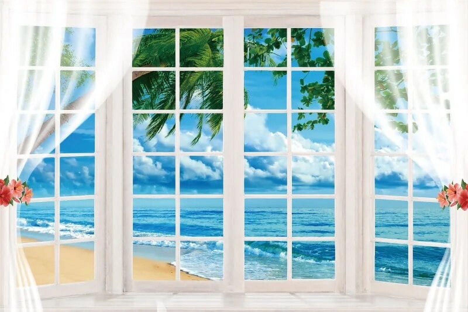 Summer Beach Window Background Hawaiian Tropical Ocean Island Palm ...