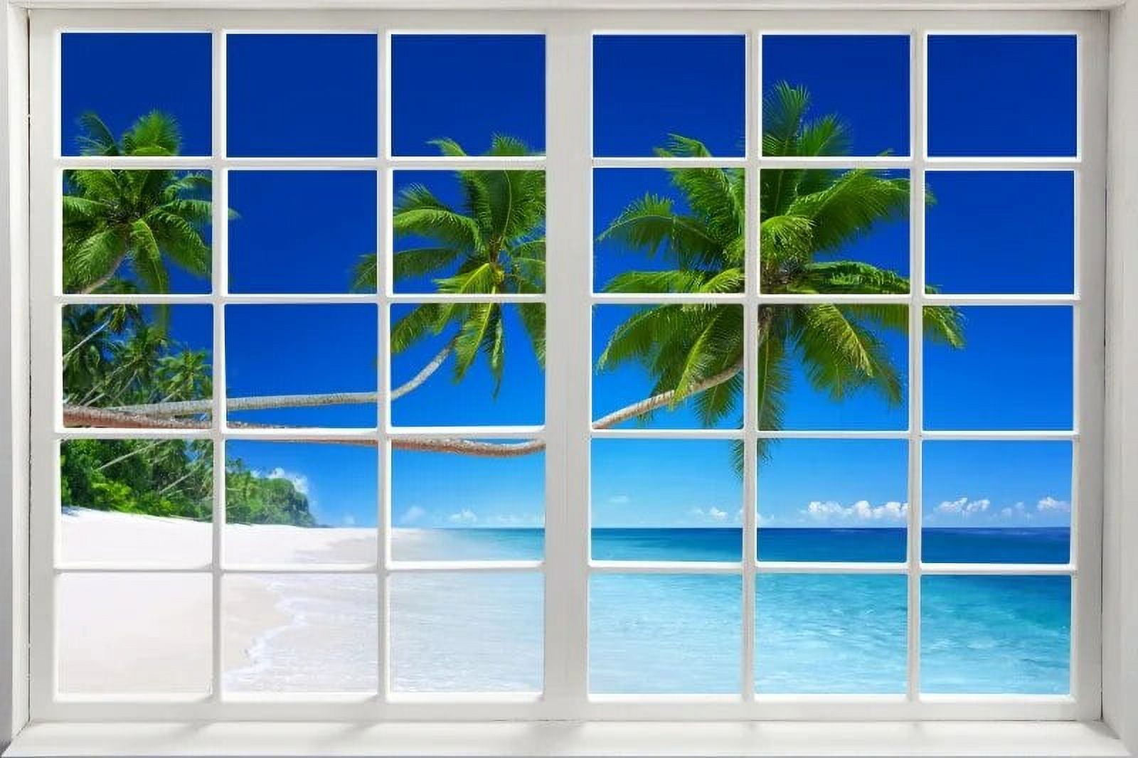 Summer Beach Window Background Hawaiian Tropical Ocean Island Palm ...