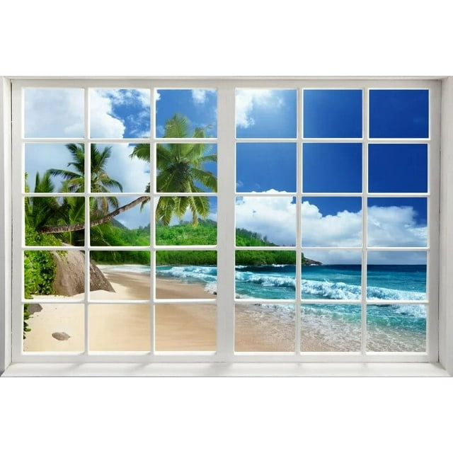 Summer Beach Window Background Hawaiian Tropical Ocean Island Palm ...