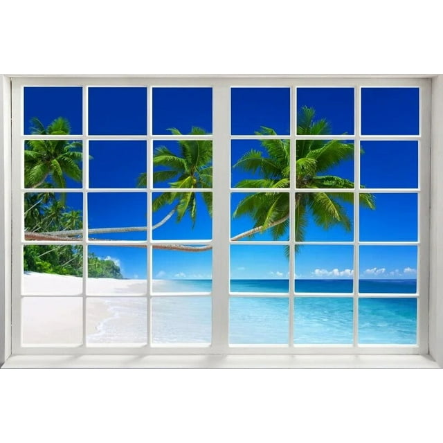 Summer Beach Window Background Hawaiian Tropical Ocean Island Palm ...