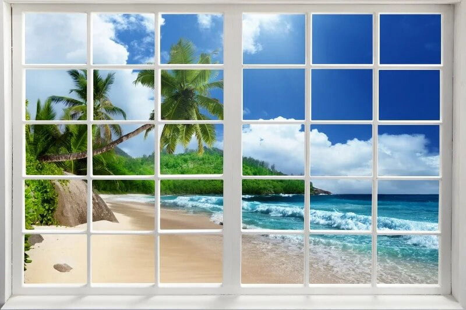 Summer Beach Window Background Hawaiian Tropical Ocean Island Palm ...