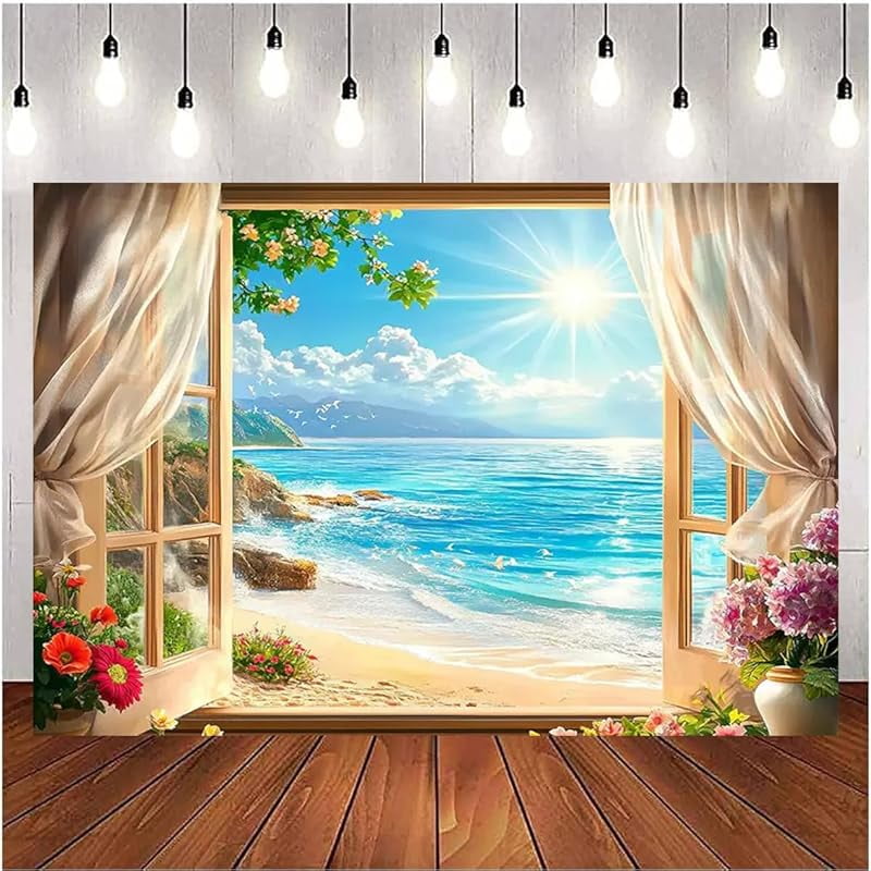 Summer Beach Window Birthday Party Backdrop Aloha Luau Bridal Shower ...