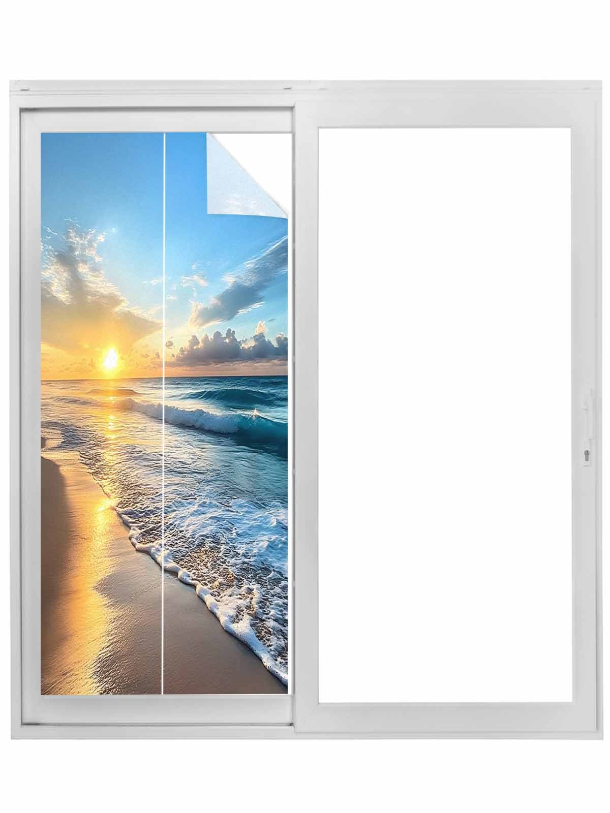 Summer Beach Window Privacy Film Stained Glass Window Film Decorative ...