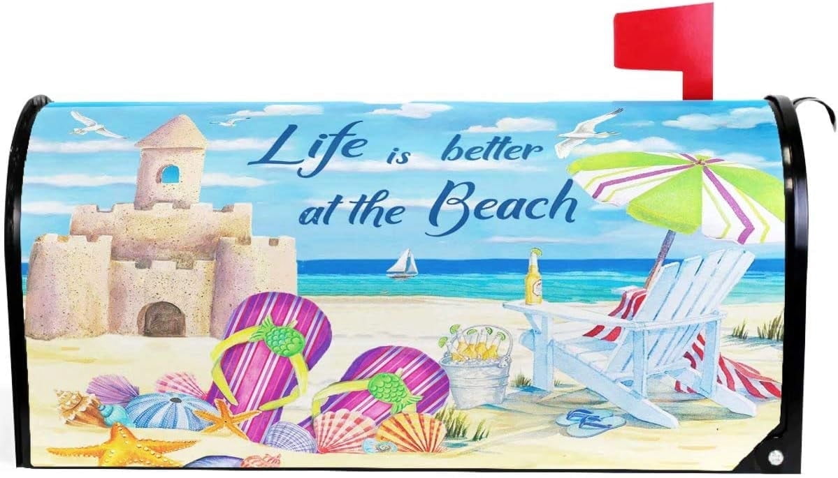 Summer Bech Sandcastle Starfish Mailbox Cover Magnetic Oversized Flip ...