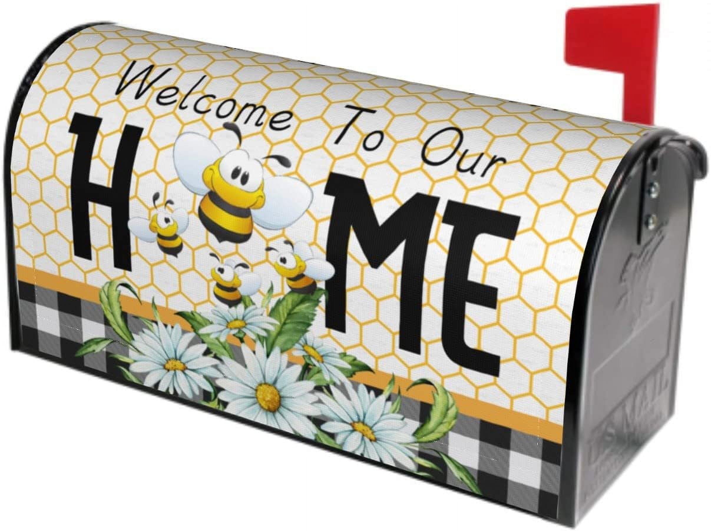 Summer Bee Buffalo Plaid Mailbox Cover Spring Daisy Floral Mailbox ...