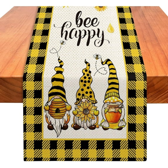 Summer Bee Happy Gnomes Buffalo Plaid Table Runner 72 Inches Long ...