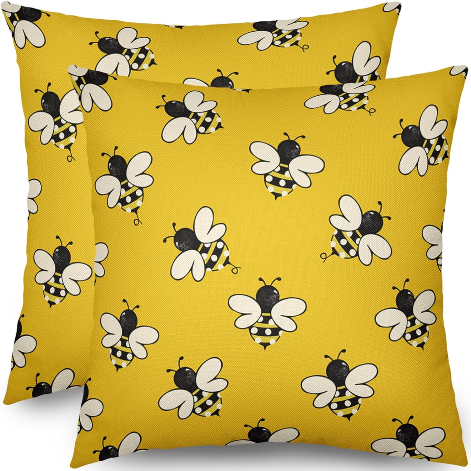 Summer Bee Pillow Covers 20x20 Set of 2 Bright Yellow Honey Bee Kind ...