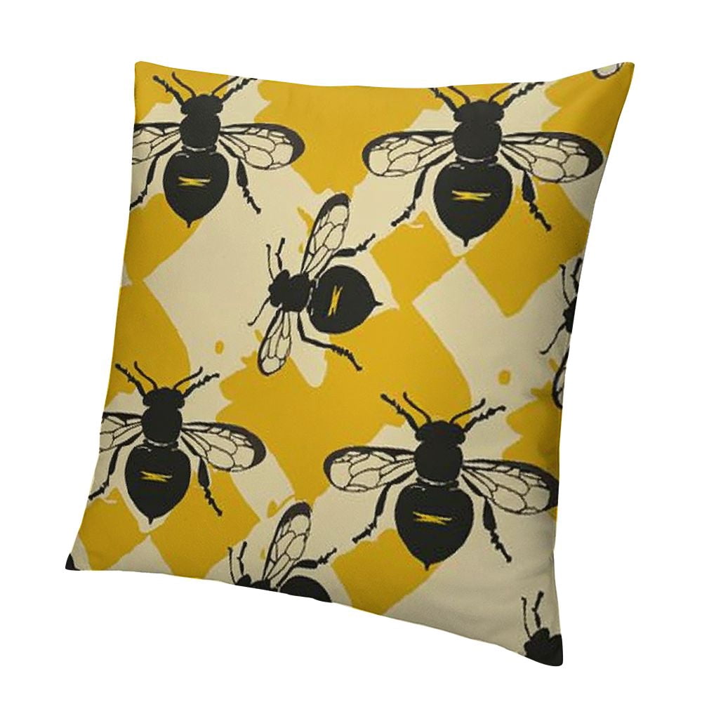 Summer Bee Pillow Covers Bright Yellow Honey Bee Kind Outdoor ...