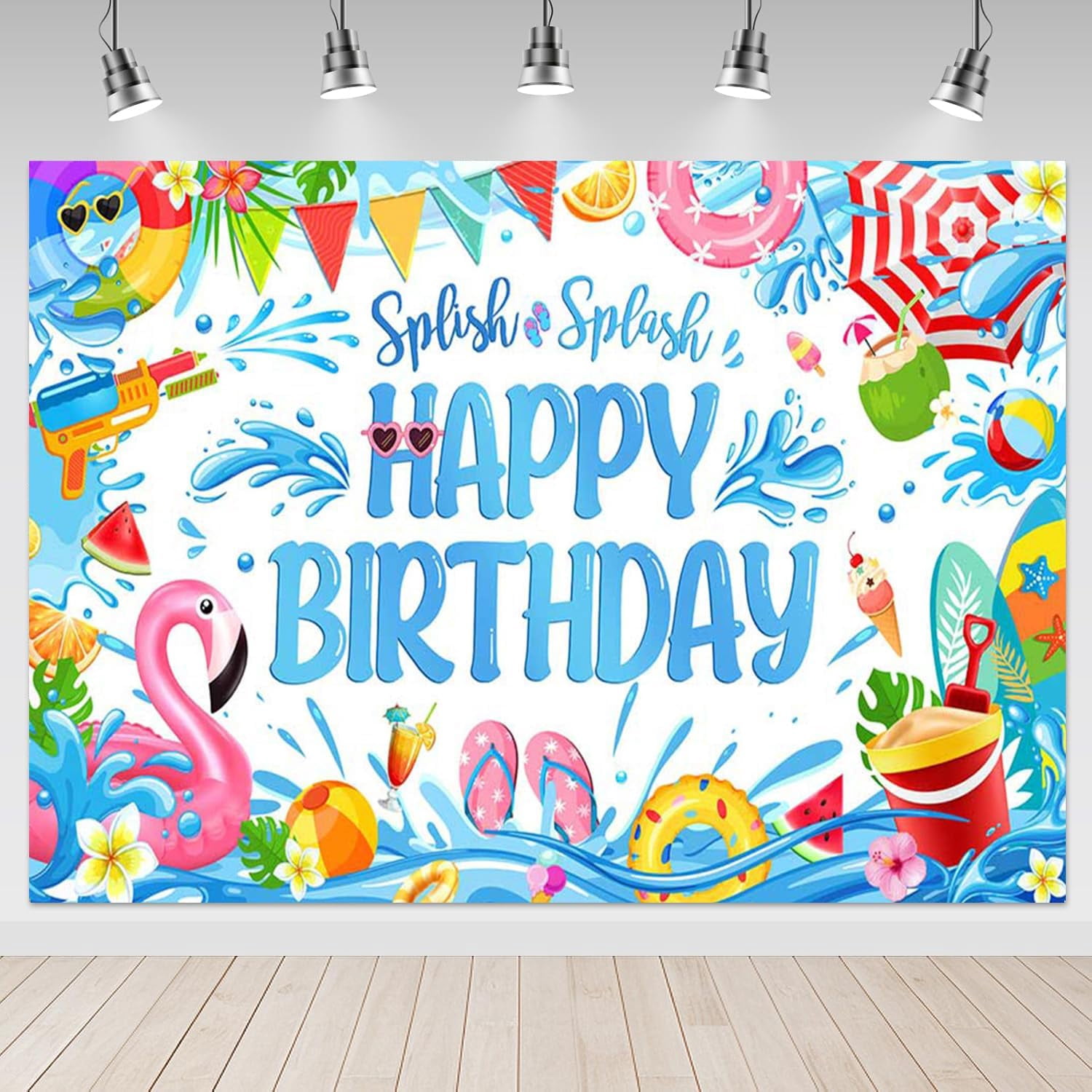 Summer Birthday Backdrop Splish Splash Pool Party Background for Summer ...
