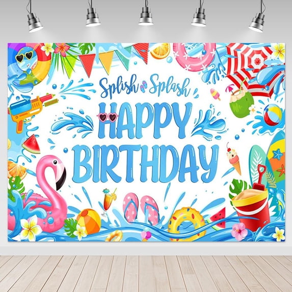 Summer Birthday Backdrop Splish Splash Pool Party Background for Summer ...