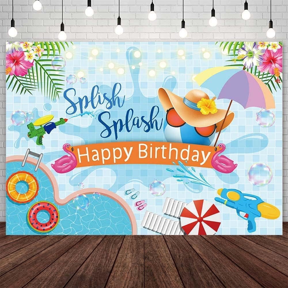 Summer Birthday Backdrop Splish Splash Pool Party Decorations Supplies ...