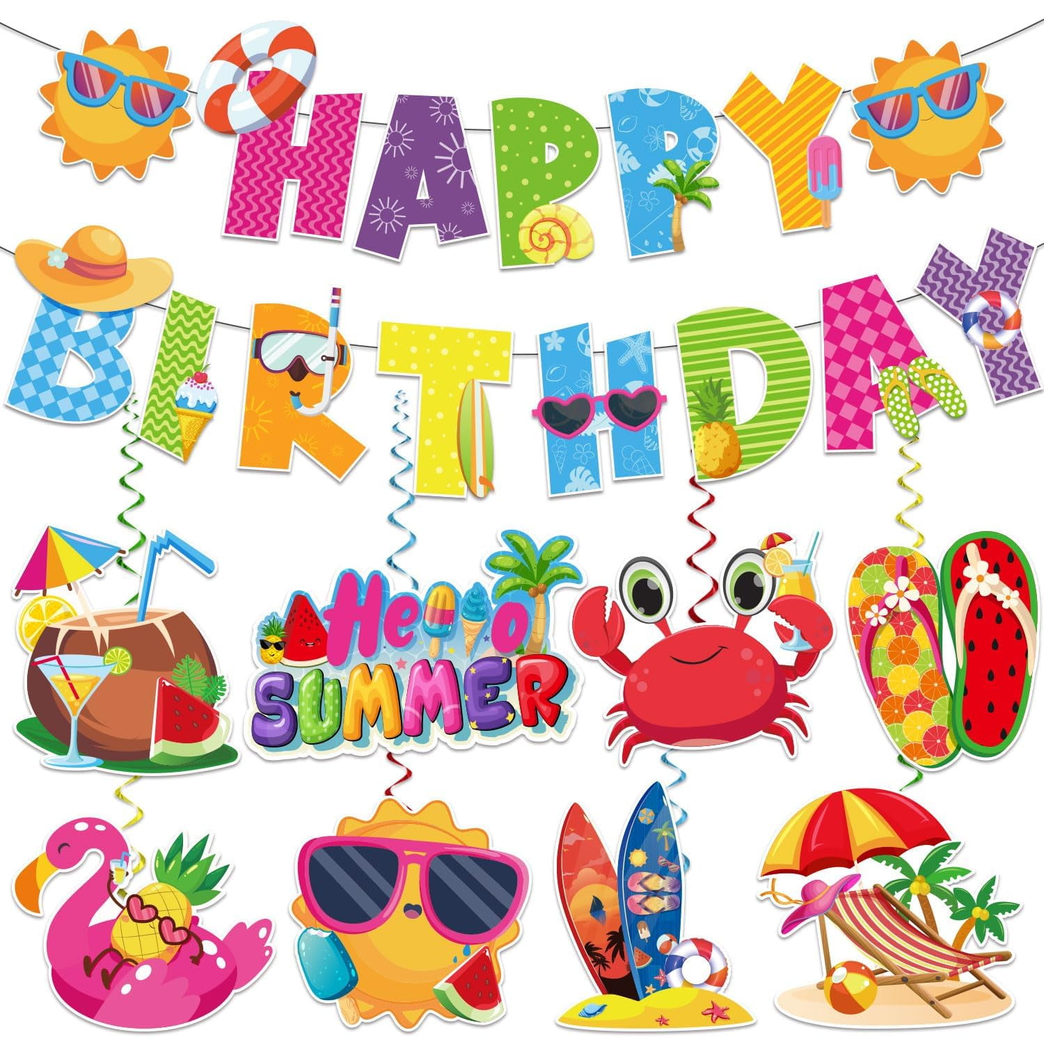 Summer Birthday Decorations, NO-DIY Summer Party Decorations Banner, Pool Party Supplies include ...