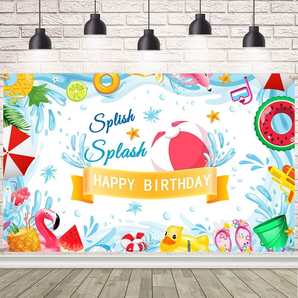 Summer Birthday Party Backdrop Splish Splash Pool Party Banner for Birthday Decorations Supplies ...