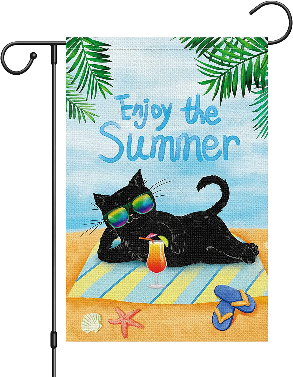 Summer Black Cat Garden Flag 12x18 Inch Double Sided, Burlap Small ...