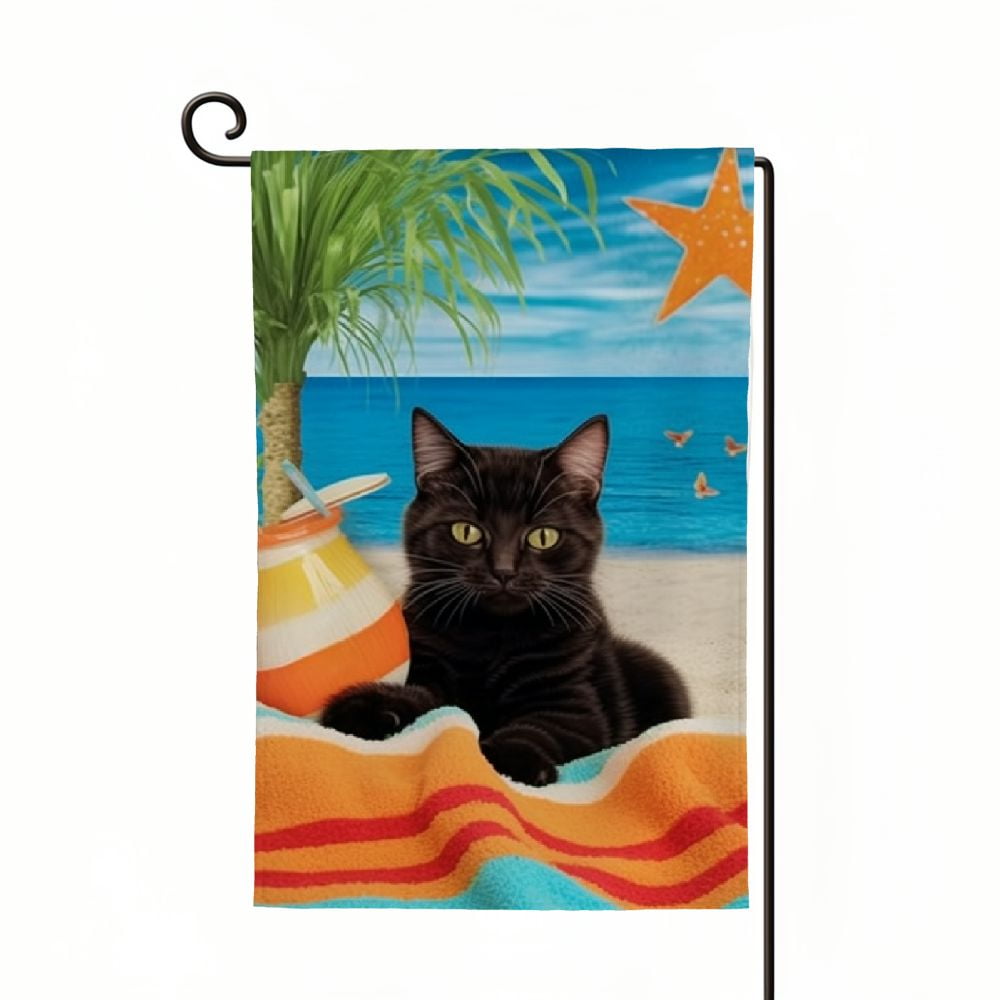Summer Black Cat Garden Flag Double Sided, Small Tropical Ocean Sea ...