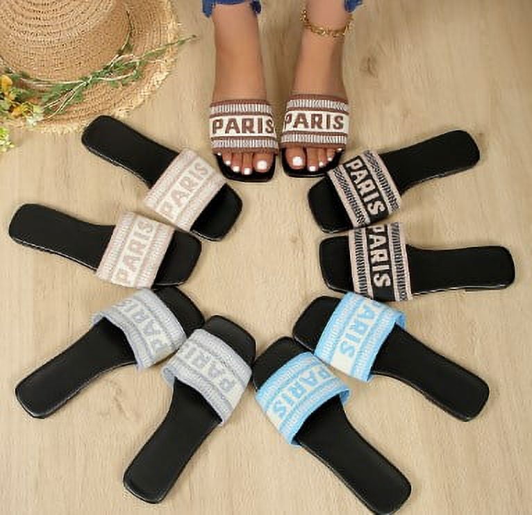 Summer Black Flat Sandals for Women Comfortable Slip On Slide Sandals ...