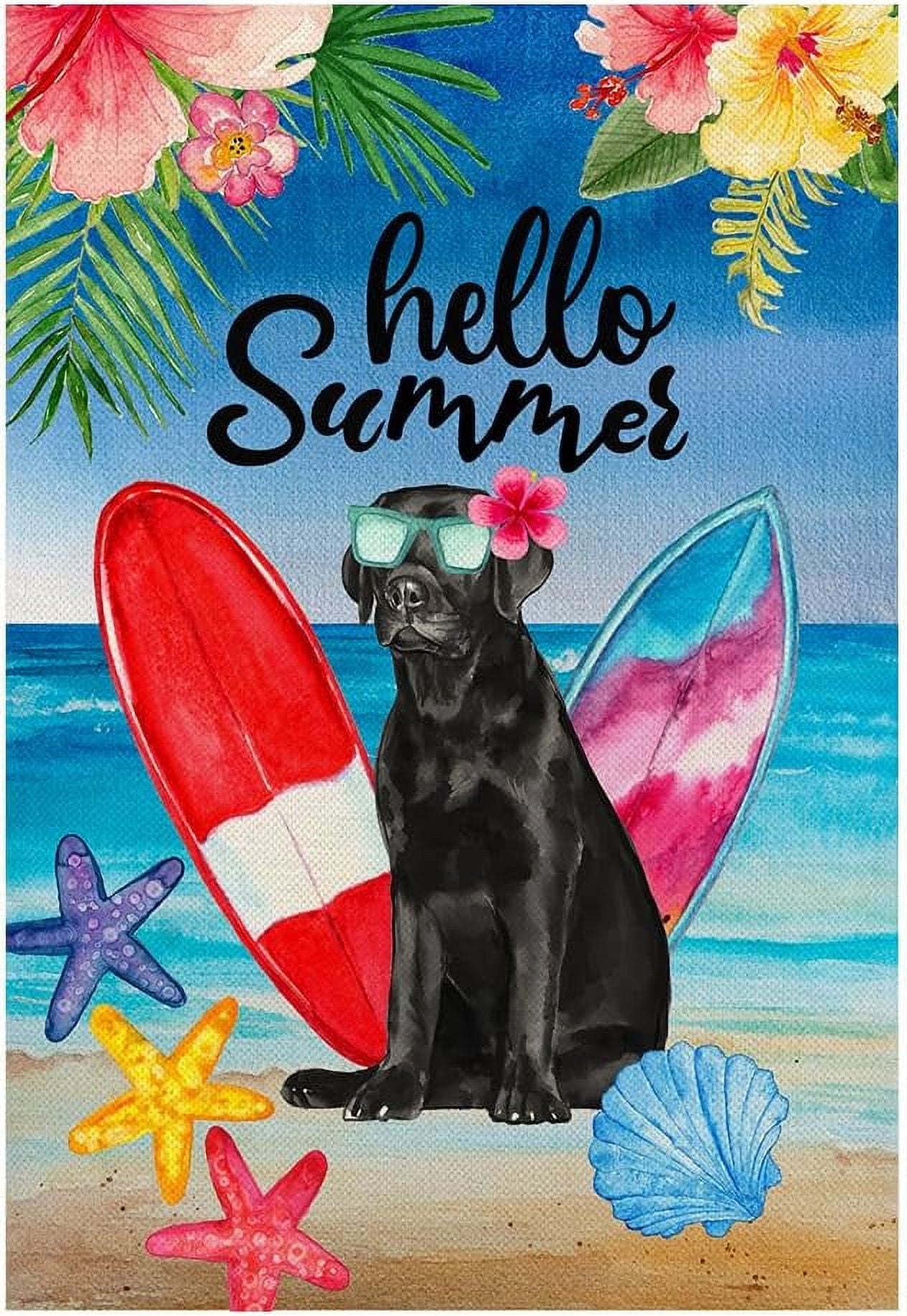 Summer Black Labrador Surfboard Garden Flag Vertical Double Sided ...