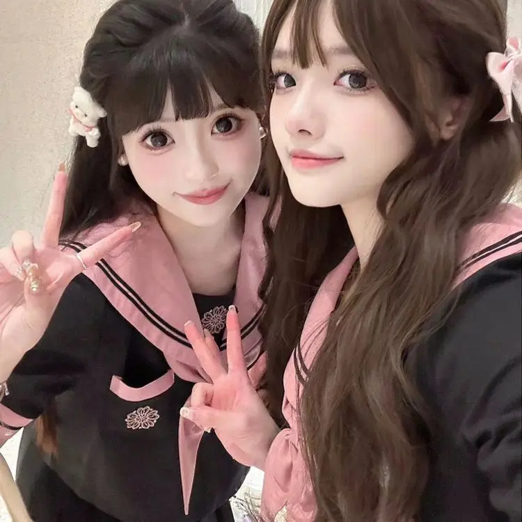 Summer Black Pink Sailor Suit JK Uniform Women Japanese Fashion School ...