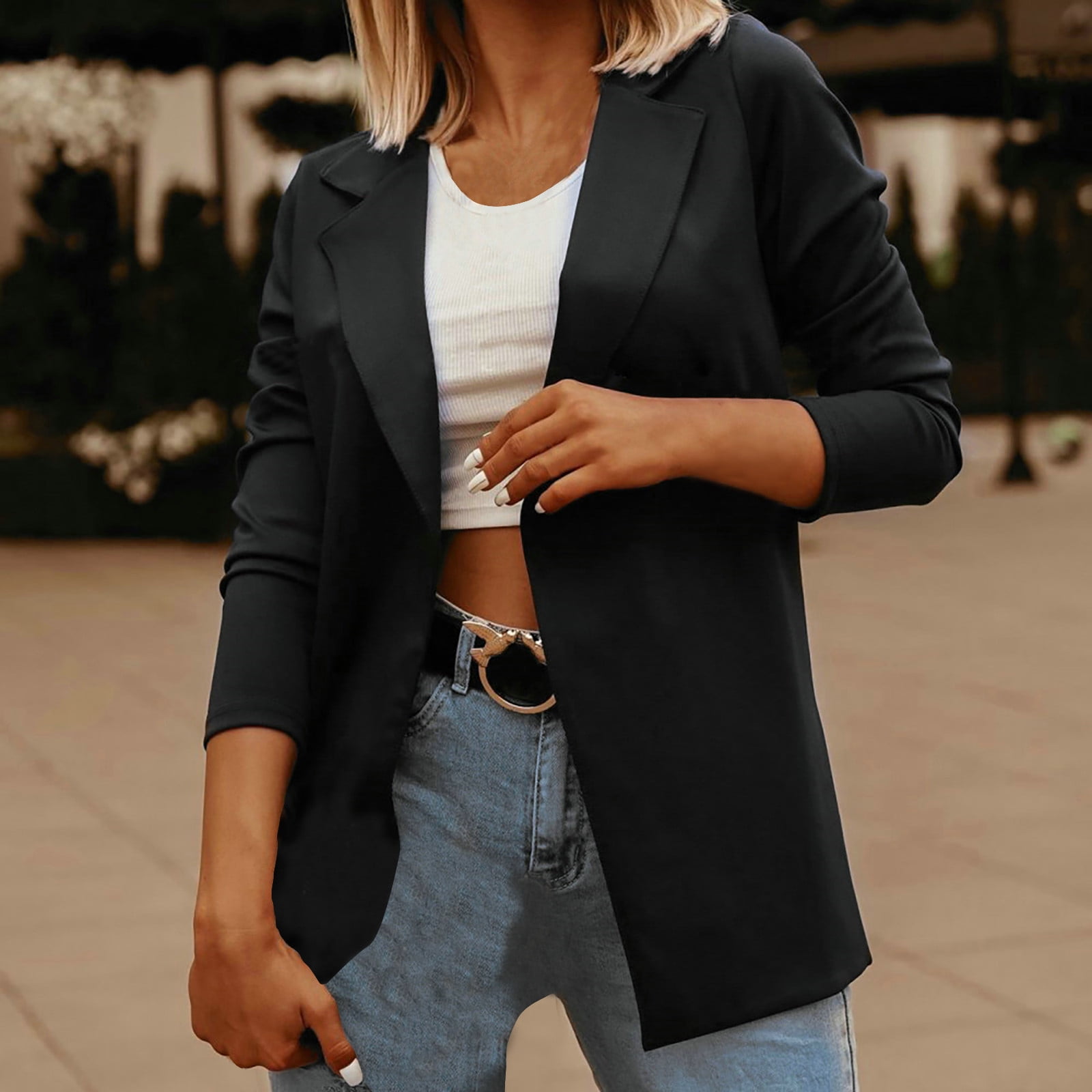 yoeyez Summer Blazers For Women Open Front Lapel Cardigan Coats Plain ...