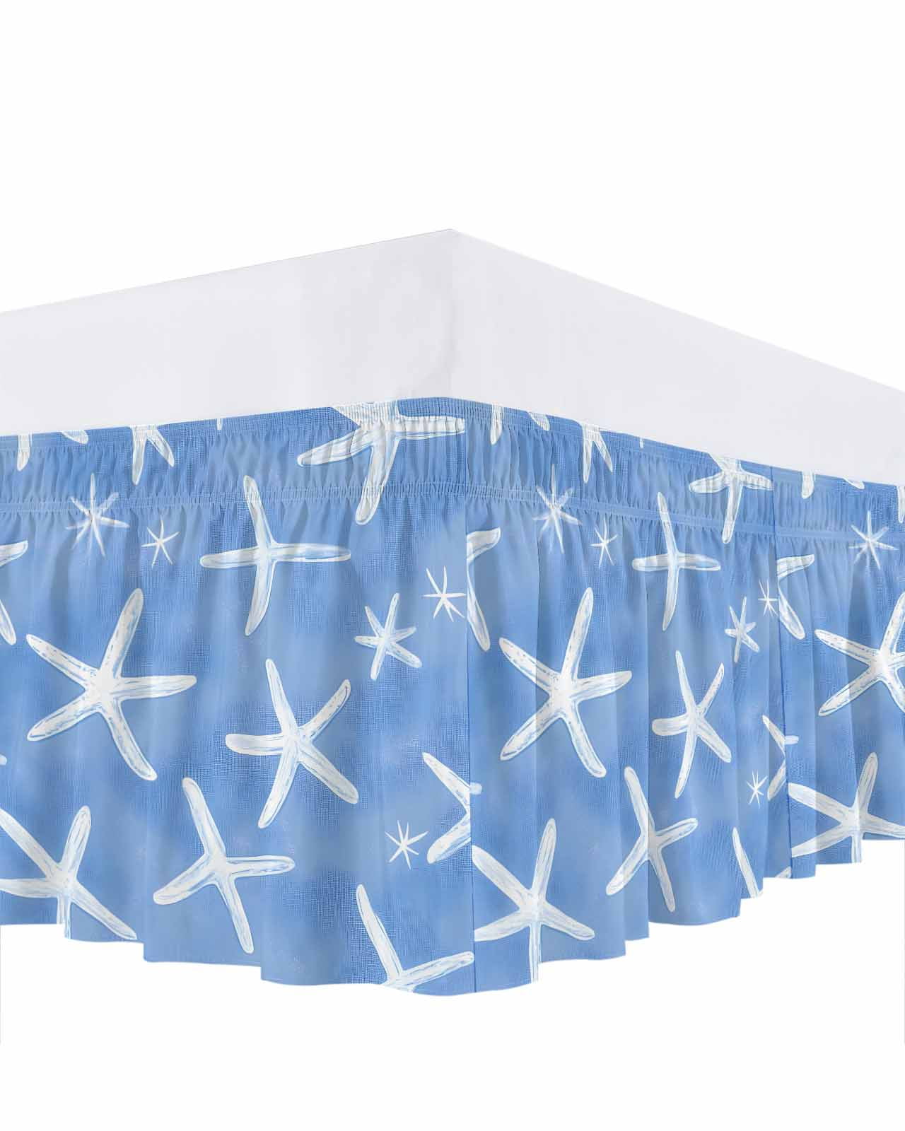 Summer Blue Bed Skirt California King Size 16" Drop White Starfish ...