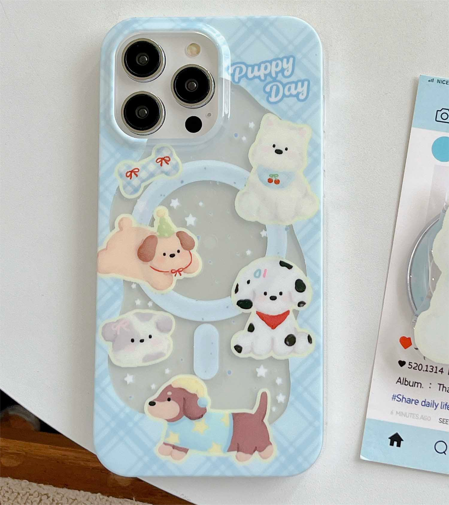 Summer Blue Check Magnetic Transparent Shell For Iphone 14Pro 15 Pro Max 15promax 13 12 14 Cute ...