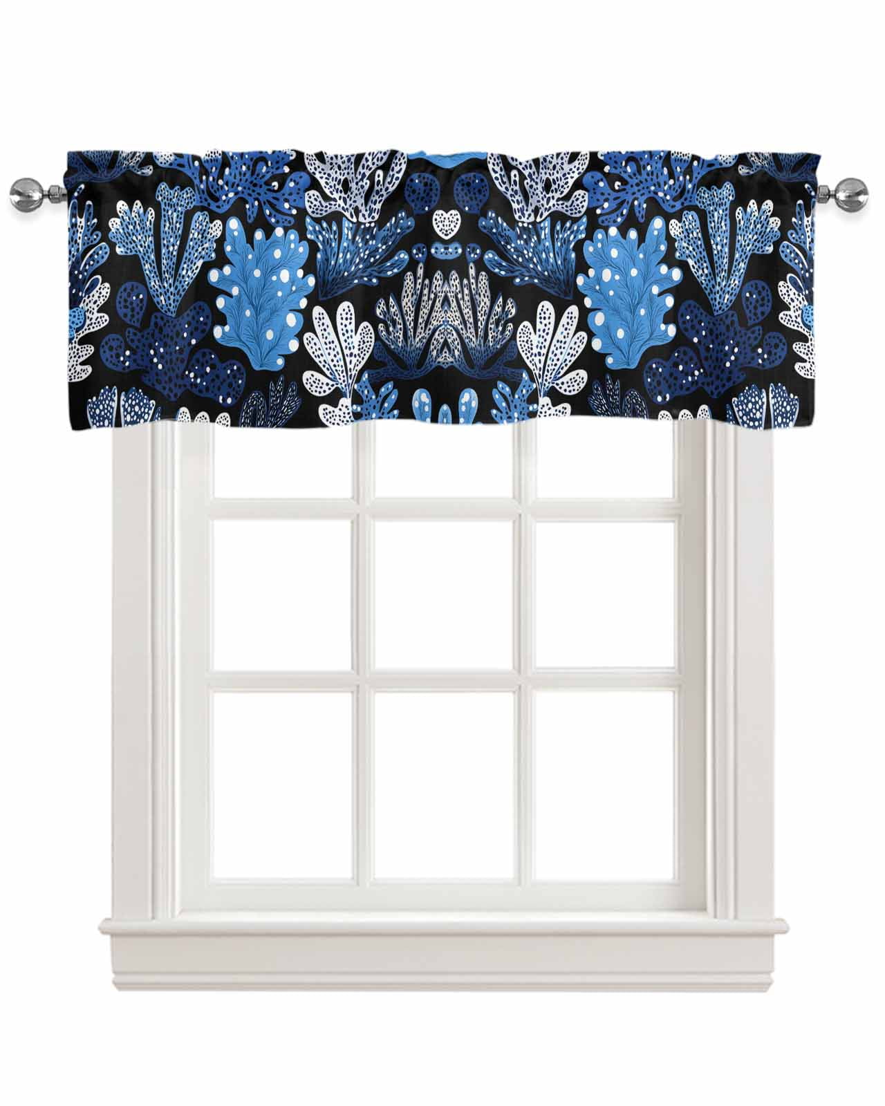 Summer Blue Coral Kitchen Valances for Windows Farmhouse Linen Window ...