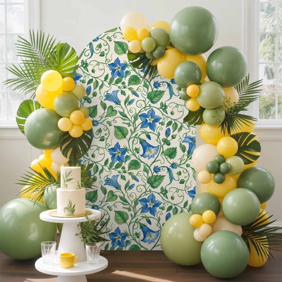 Summer Blue Flower Arch Backdrop Cover, 7.2FT, Vintage Country ...