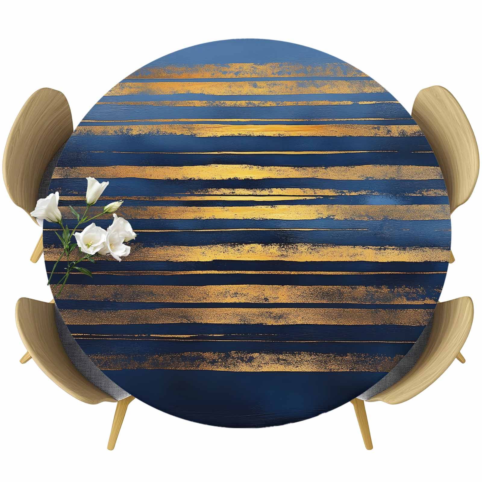 Summer Blue Gold Round Tablecloth 36-44 Inch Round Fitted Table Cloth ...