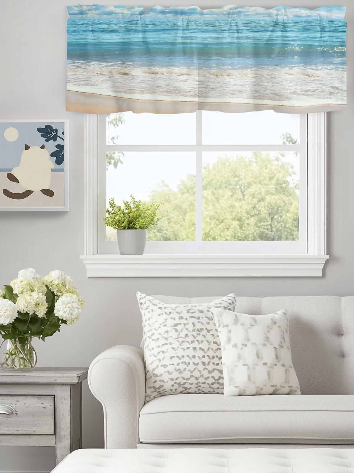 Summer Blue Ocean Beach Valances for Windows,Rod Pocket Valance for ...