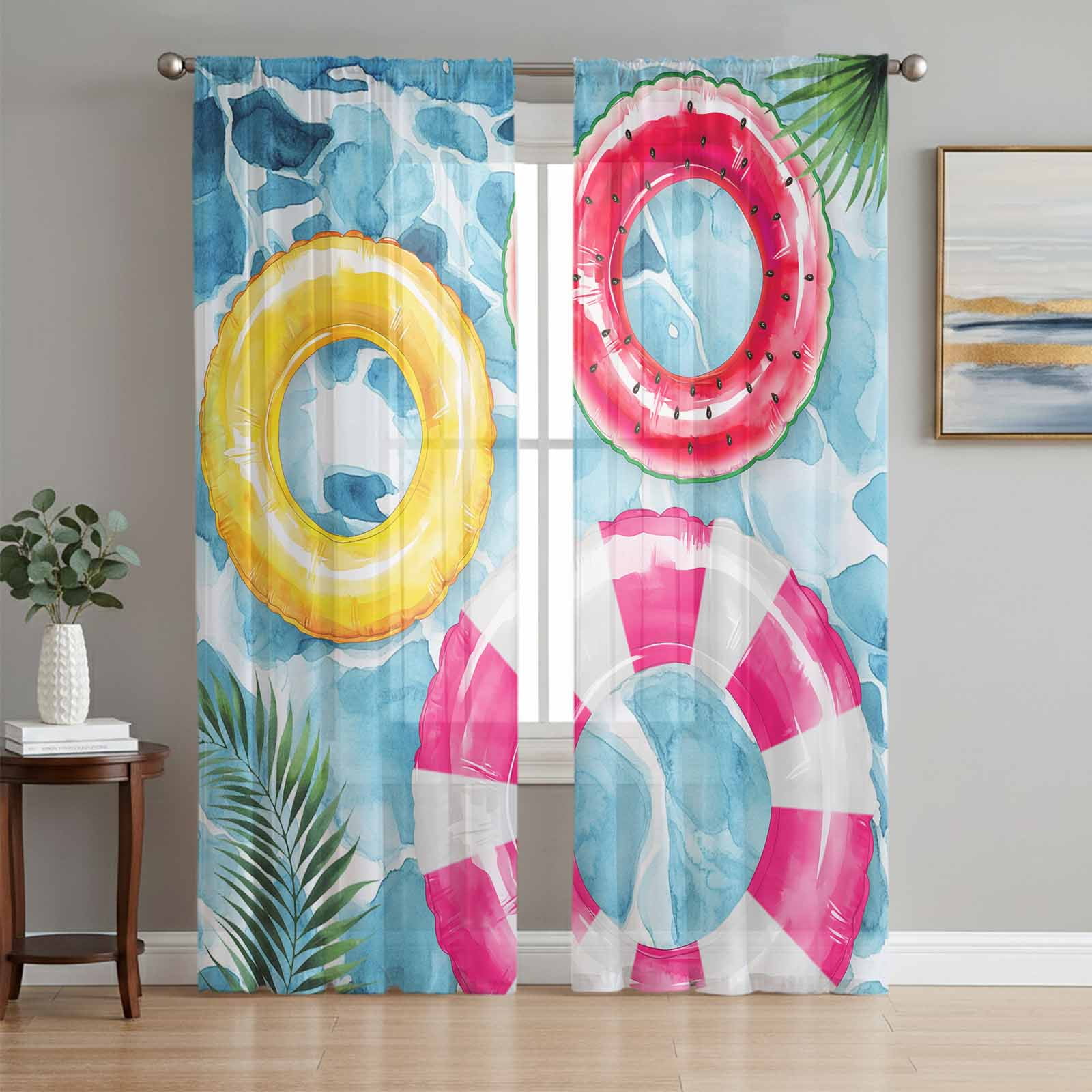 Summer Blue Pool Sheer Curtains 96 Inch Length 2 Panels Set, Ocean ...