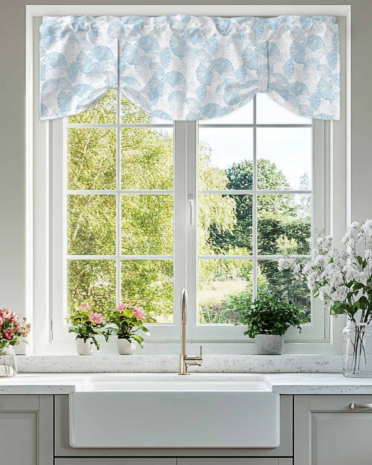 Summer Blue Sea Shell Tie Up Valances Curtain, Adjustable Kitchen ...