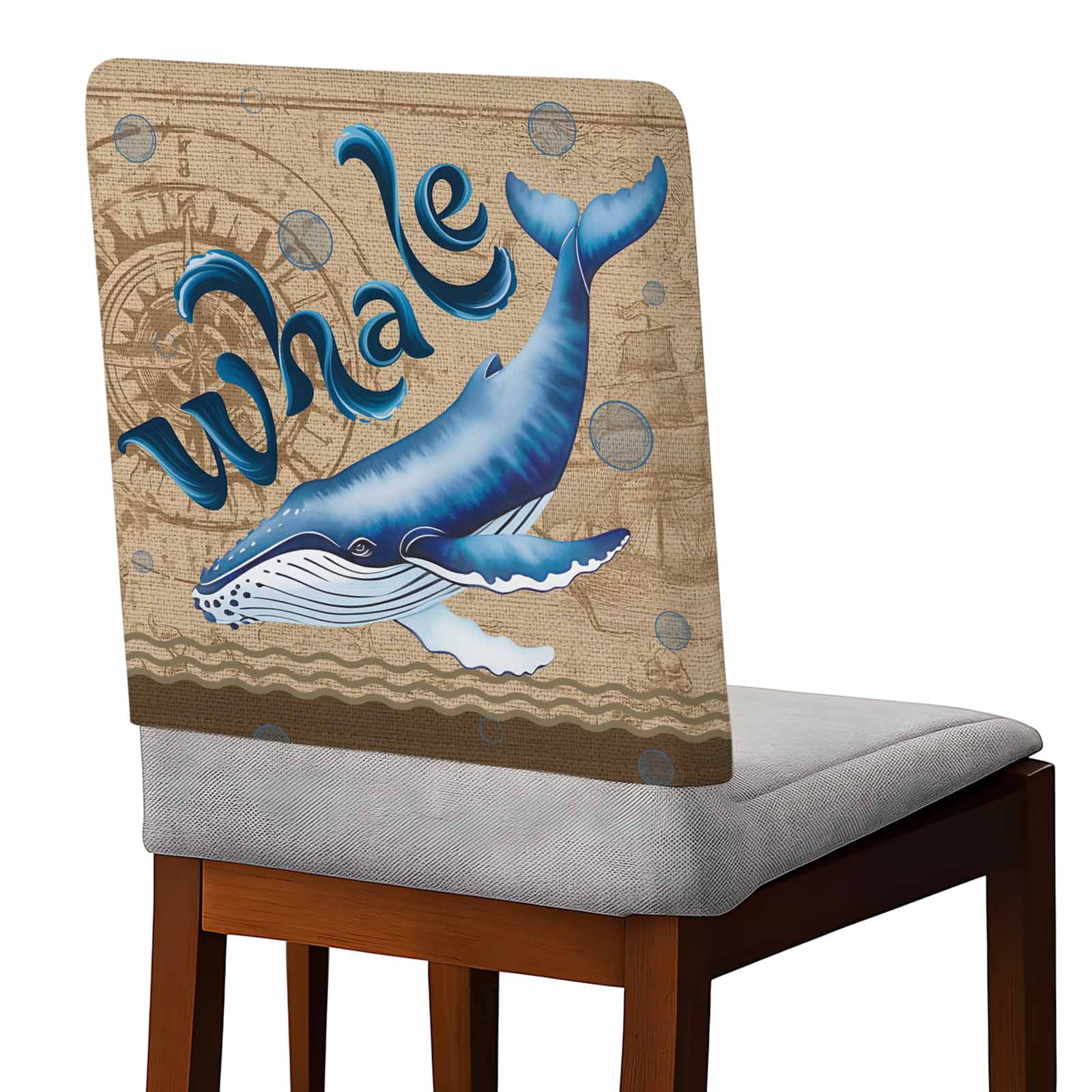 Summer Blue Sea Whale Chair Covers Set of 4 Nautical Vintage Ocean Wave ...