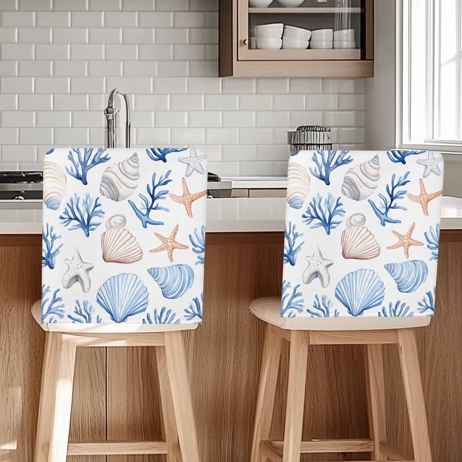 Summer Blue Shell Coral Starfish Marine Life Coastal Chair Covers Set ...