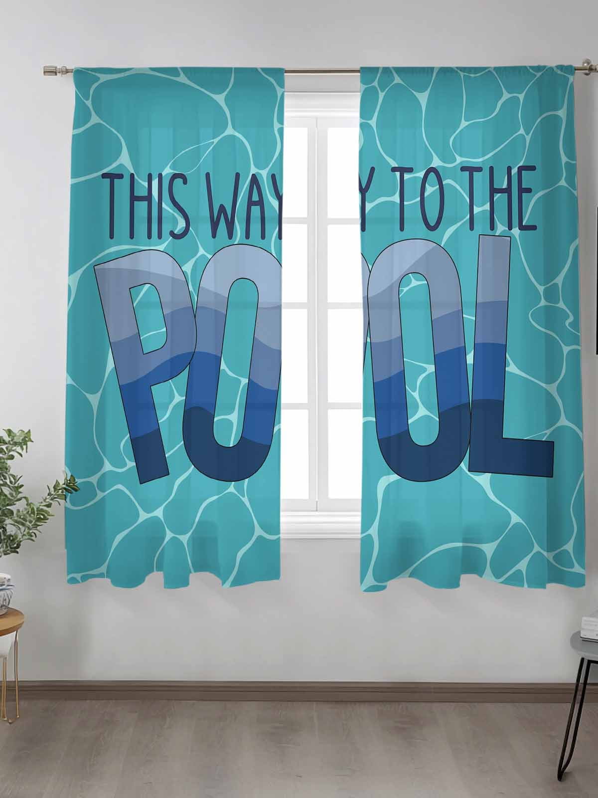 Summer Blue Swimming Pool Chiffon Sheer Curtains 72 Inches Long, Modern ...
