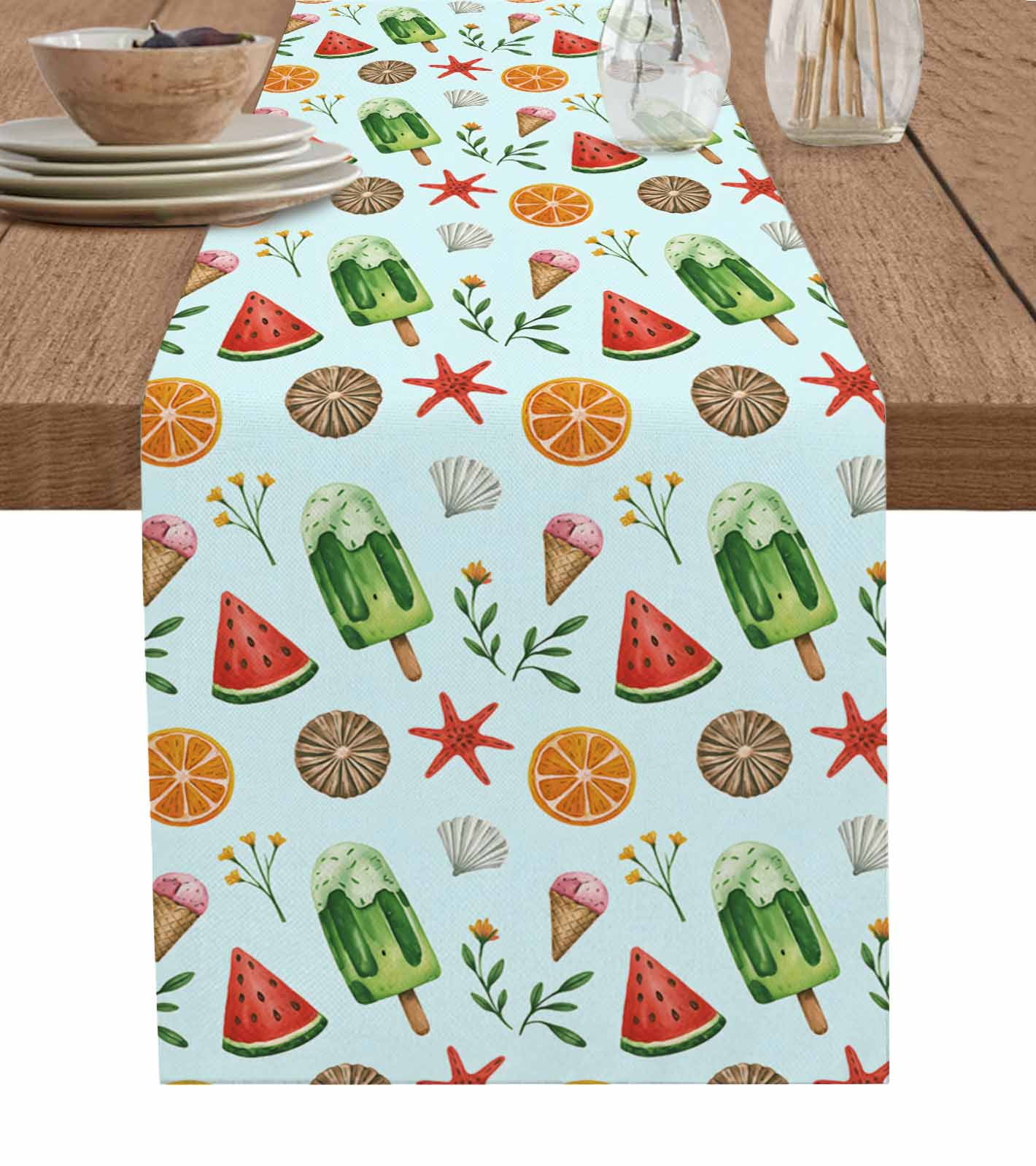 Summer Blue Table Runner 72 Inches, Watermelon Starfish Ice Cream ...