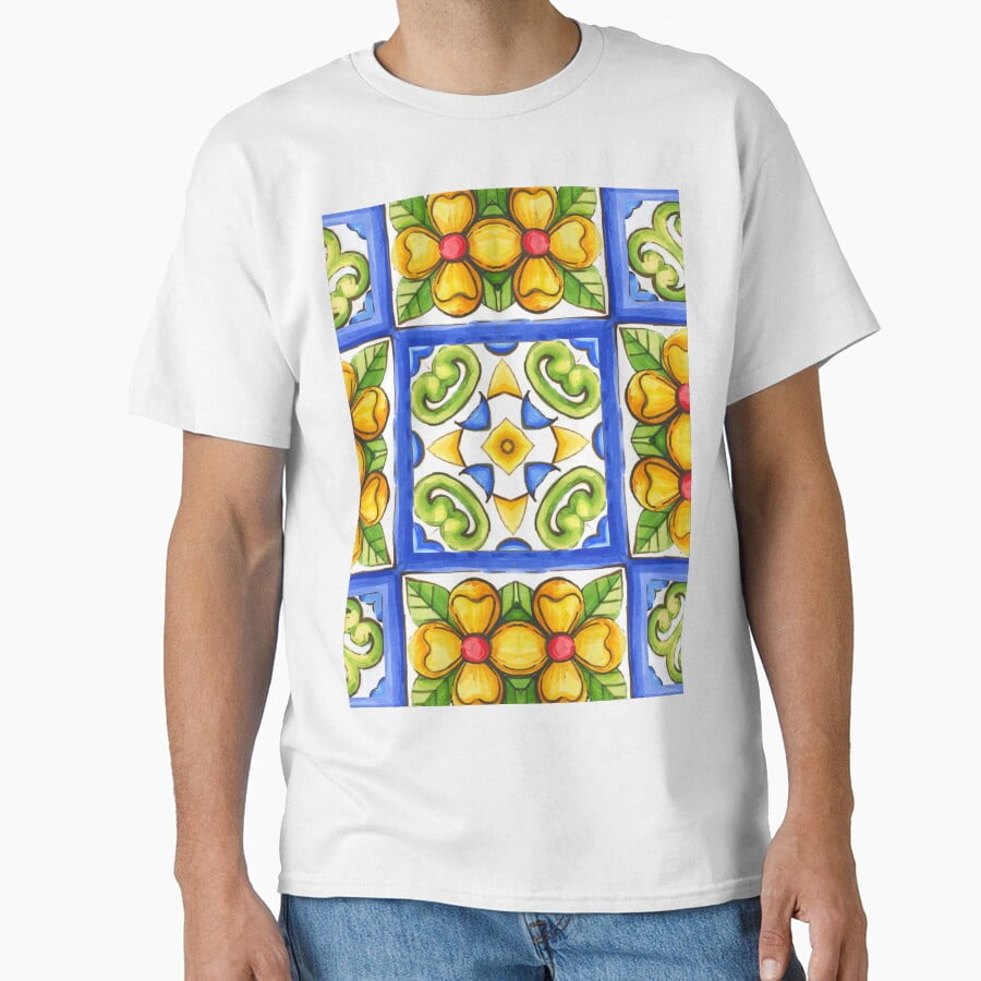 Summer,Blue Tiles,Mosaic,Sicilian Style, Pattern Classic T-Shirt Summer ...