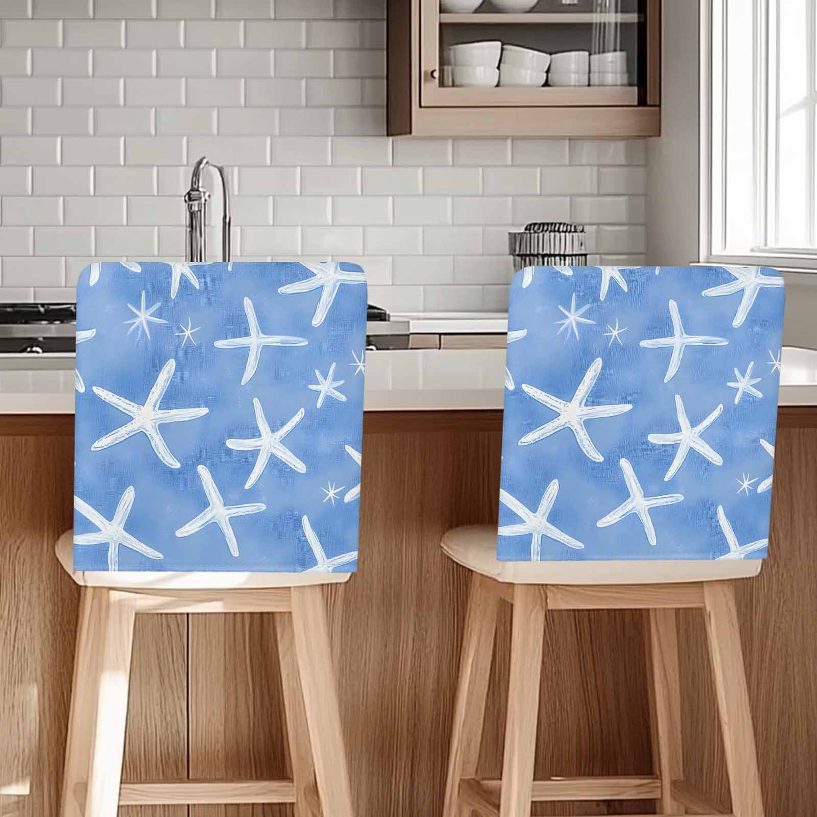 Summer Blue White Starfish Ocean Marine Life Coastal Chair Covers Set ...