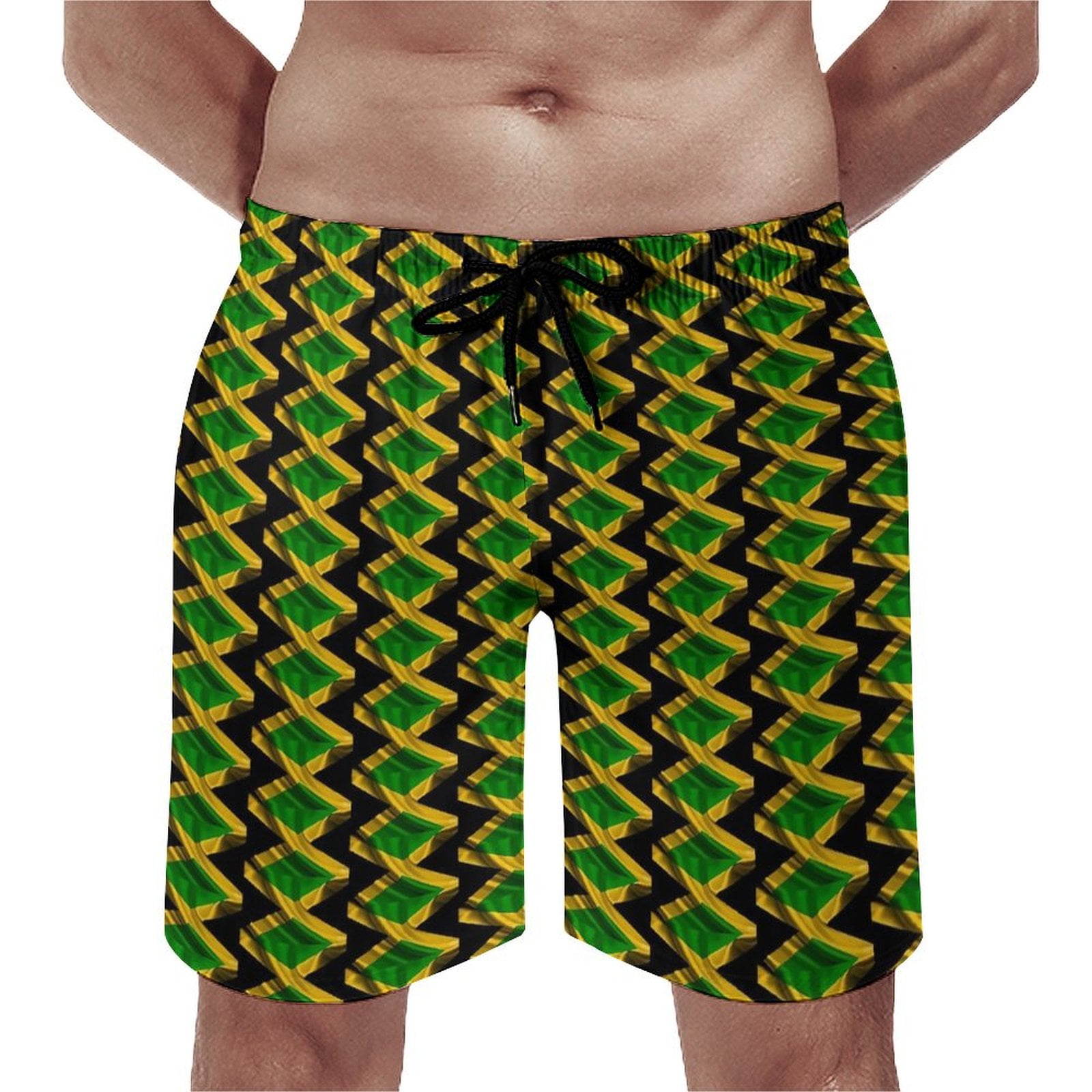Summer Board Shorts Jamaica Flag Sports Surf Black Green Yellow Beach ...