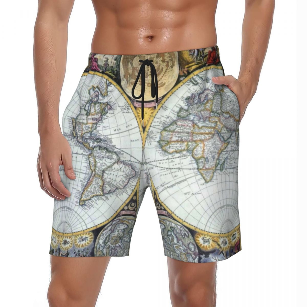 Summer Board Shorts Male Middle Earth Map World Maps Design Beach ...
