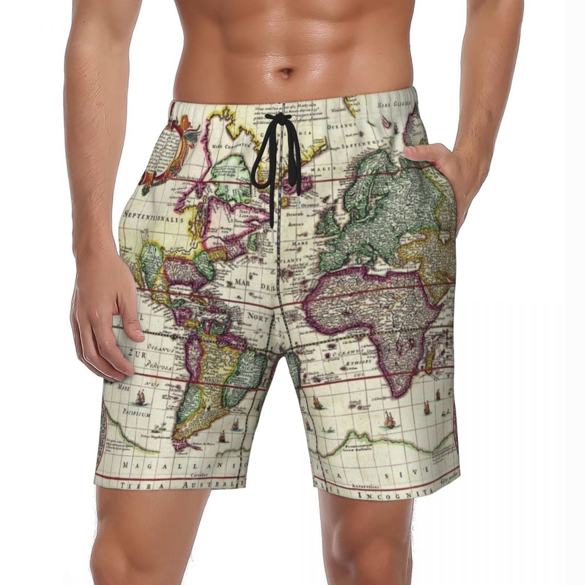 Summer Board Shorts Male Middle Earth Map World Maps Design Beach ...