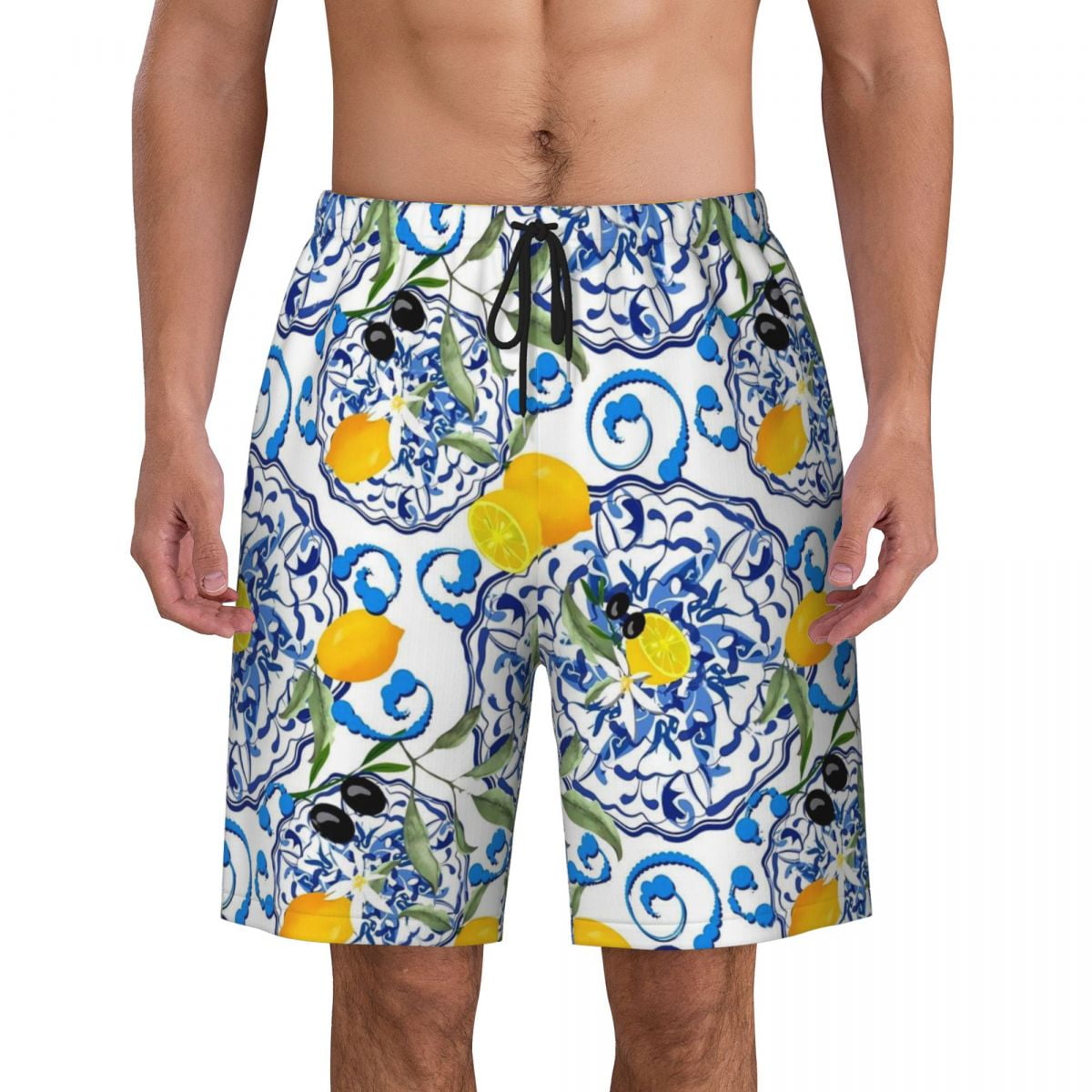 Summer Board Shorts Males Retro Blue Flower Running Surf Willow Floral ...