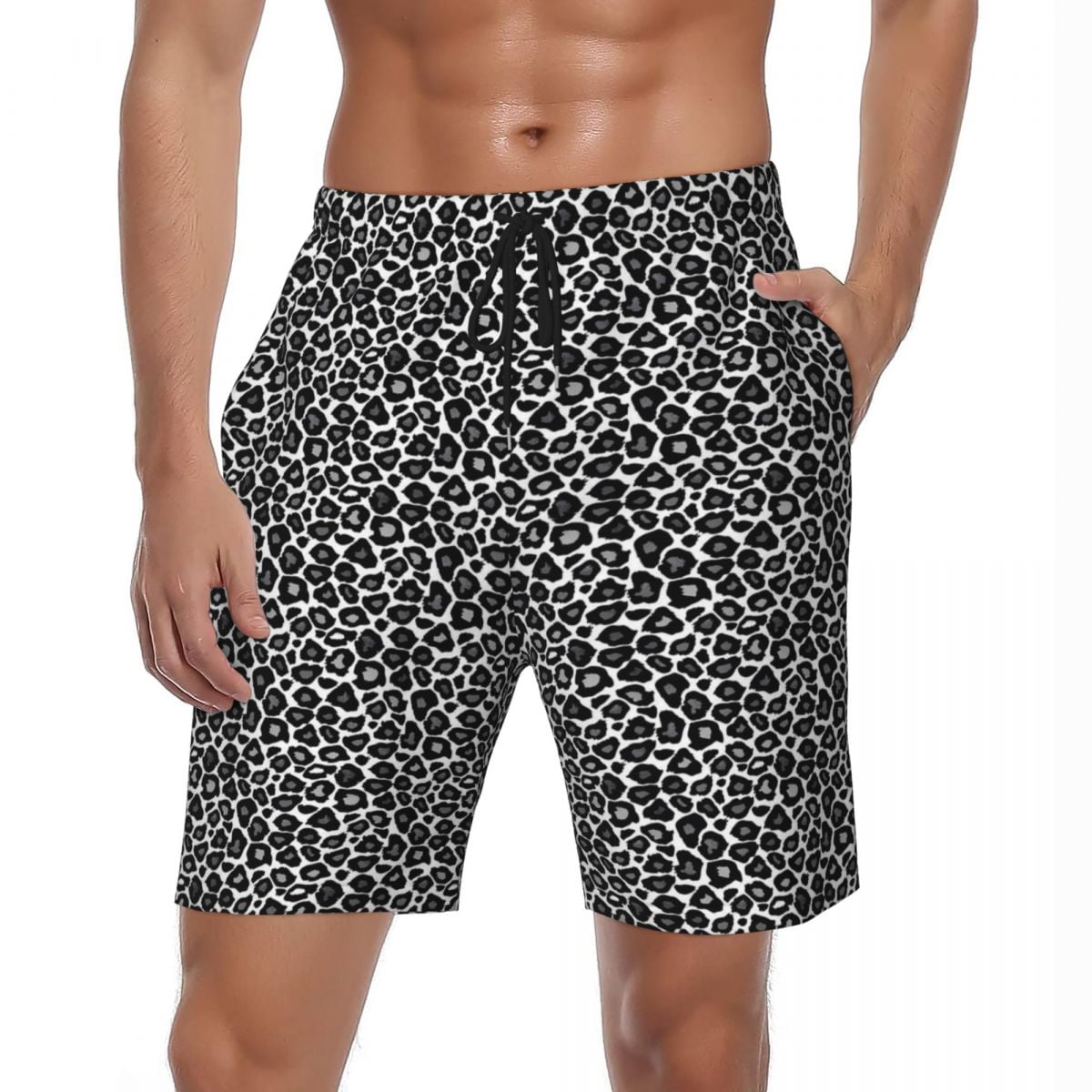 Summer Board Shorts Men Funky Leopard Print Running Black And Tan ...