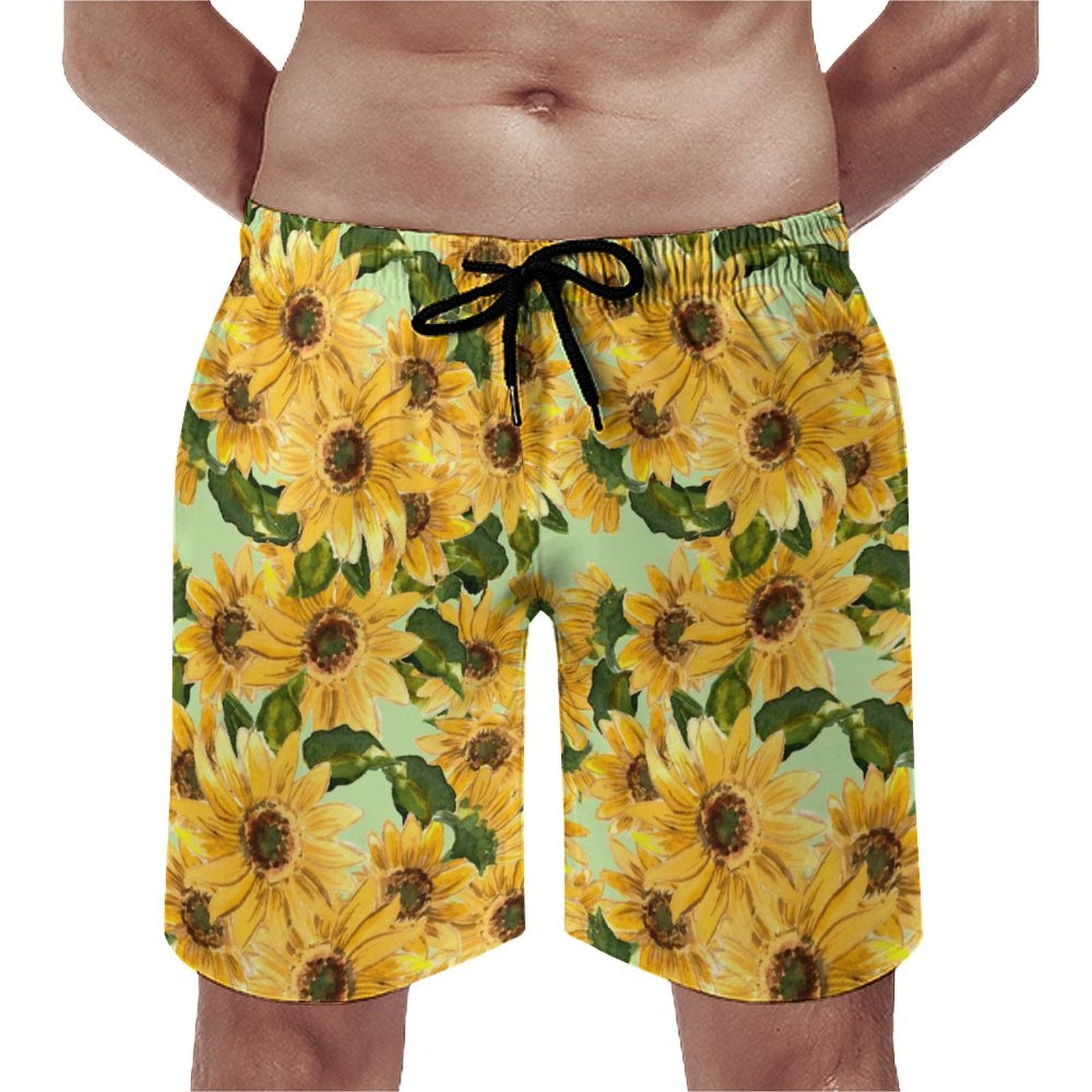 Summer Board Shorts Yellow Sunflower Flowers Print Graphic Board Short ...