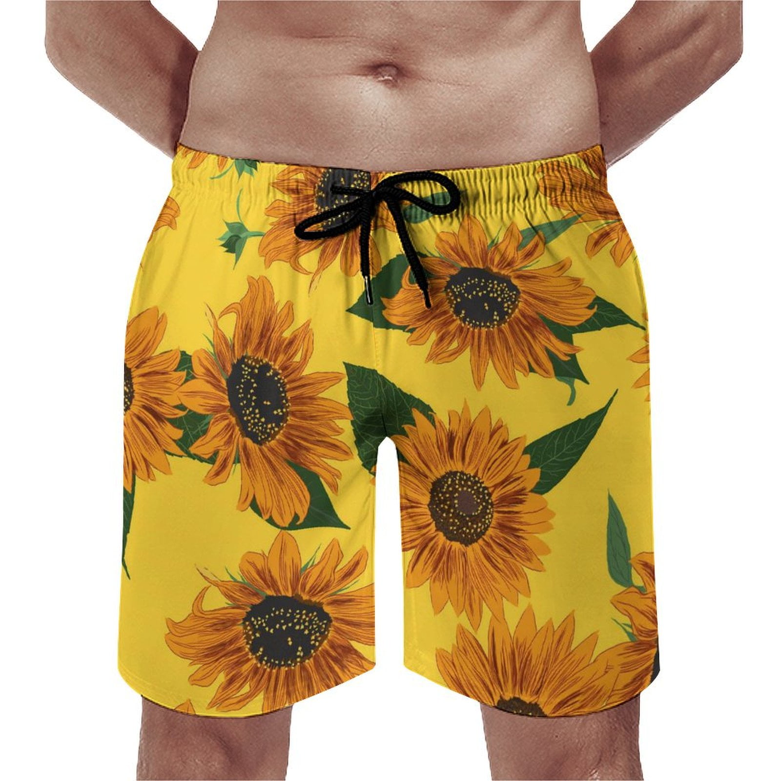 Summer Board Shorts Yellow Sunflower Flowers Print Graphic Board Short ...